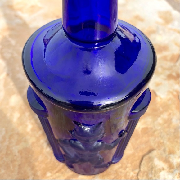 Vintage | Accents | Cobalt Blue Glass Decanter Bottle Frosted 3d Relief ...